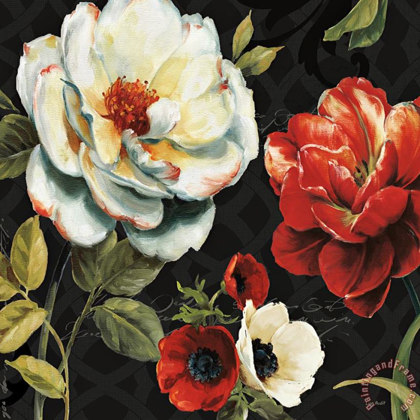 Lisa Audit Floral Story Iv on Black painting - Floral Story Iv on Black ...