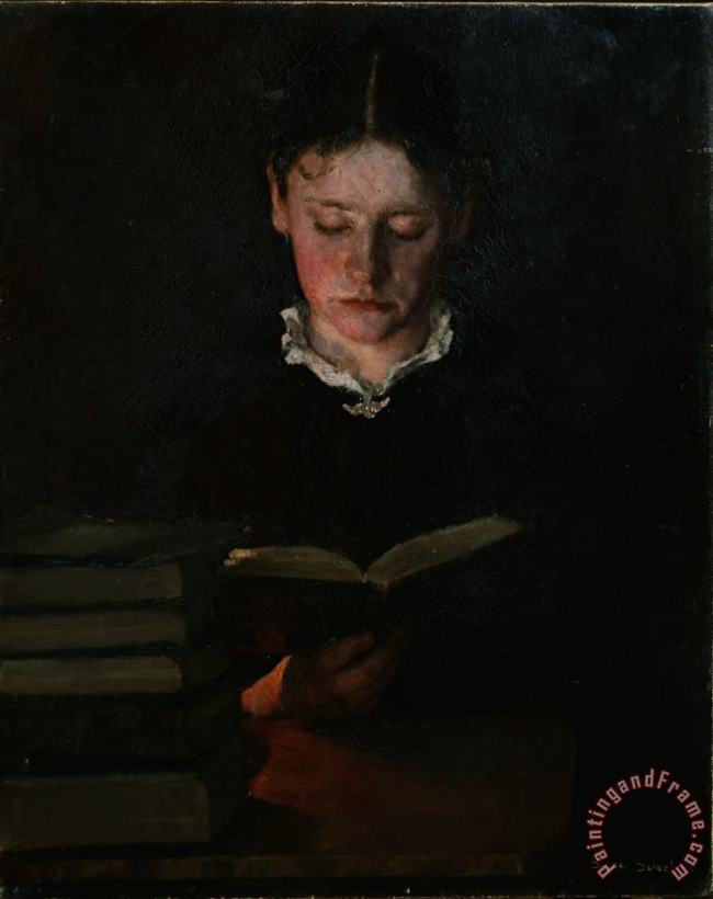 Signe Scheel Woman reading painting - Woman reading print for sale